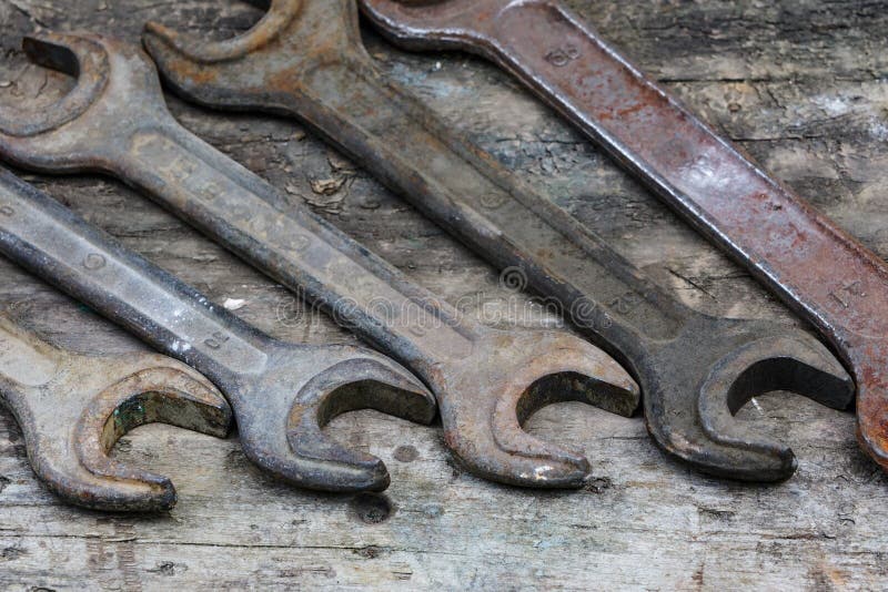 Old Tools Keys on Vintage Table Stock Image - Image of repair, metal ...