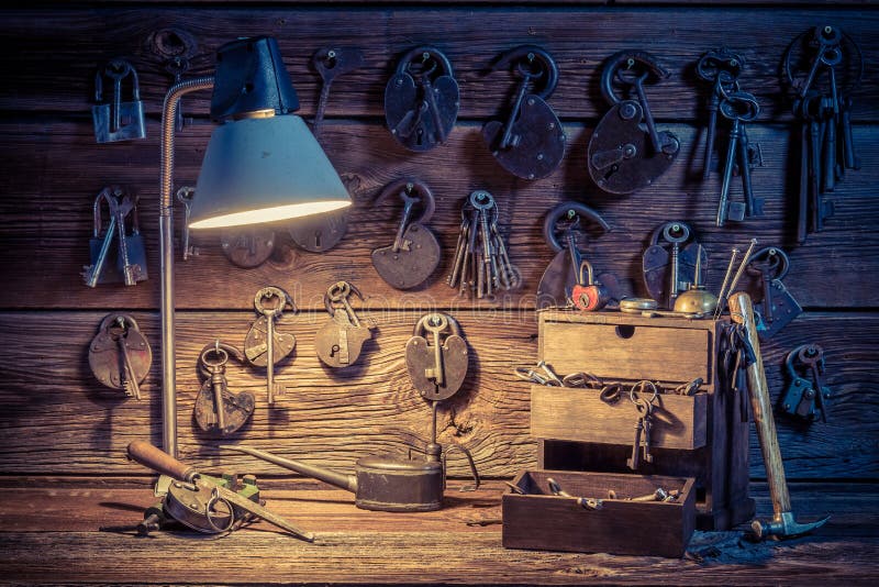 Workbench at locksmiths stock image. Image of bench, craftsmanship ...