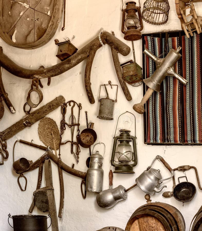 Old Tools and Objects of Farm Works and Farmhouses Stock Photo - Image ...