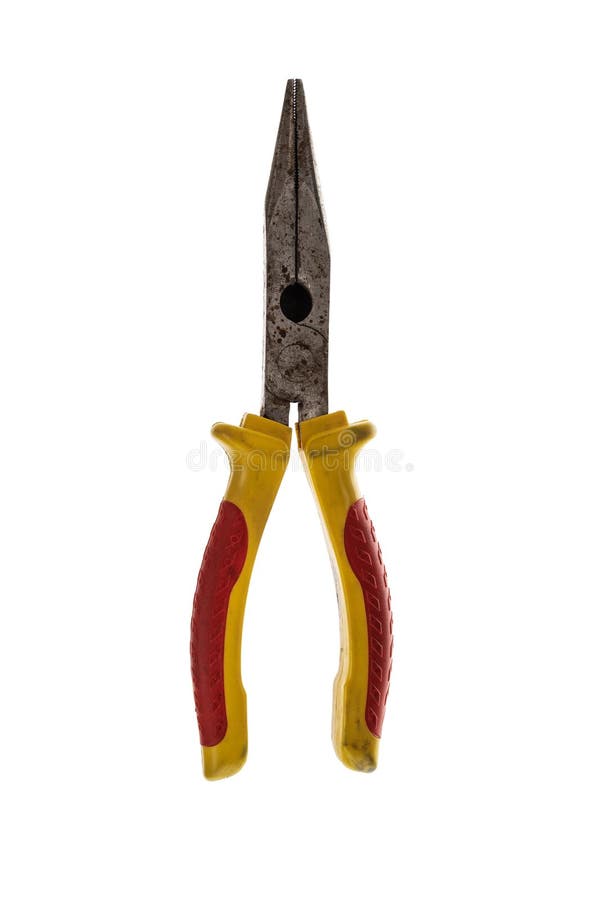 Old Tools. Pliers with Plastic Handles Isolated on a White Background ...