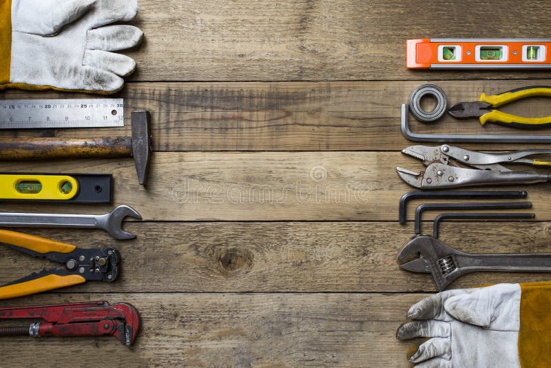 Old Tools Set on a Wooden Table Stock Image - Image of wood, work: 58784701