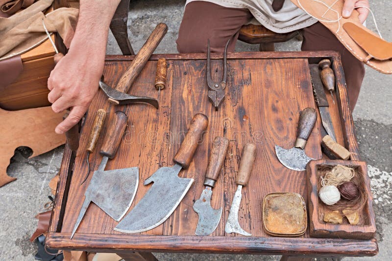 Old tools of the shoemaker stock photo. Image of historical - 43895460