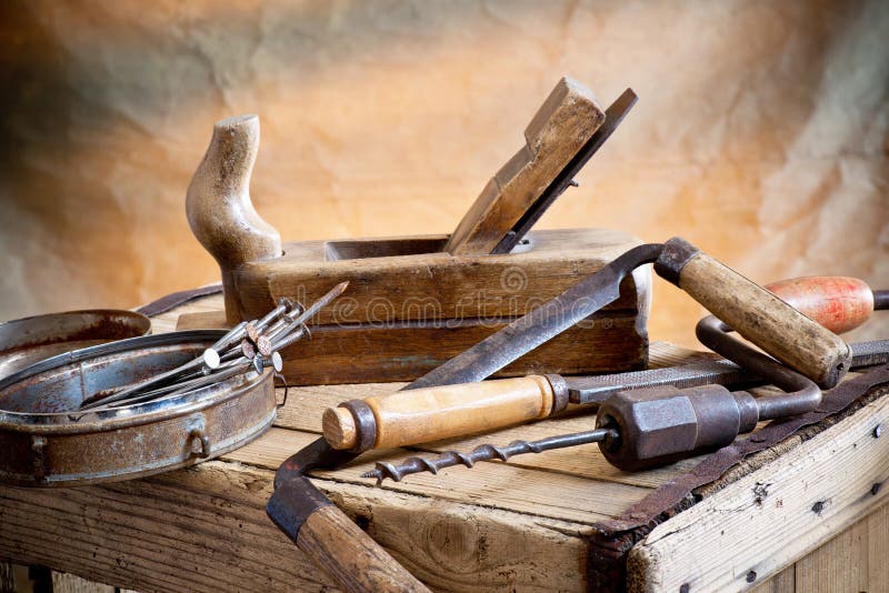 Antique Retro Hand Tools in Old Vintage Toolbox Stock Image - Image of ...