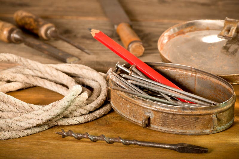 Old tools with a rope stock image. Image of rope, white - 37937553