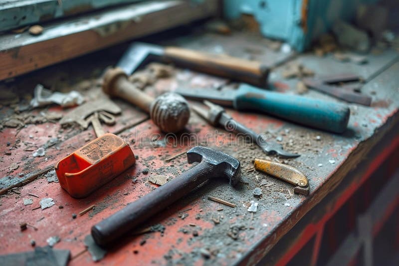 Old Tools on the Table in the Workshop. Stock Illustration ...