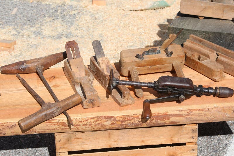 Old Tools Used in Carpentry and an Old Hand Drill Stock Image - Image ...