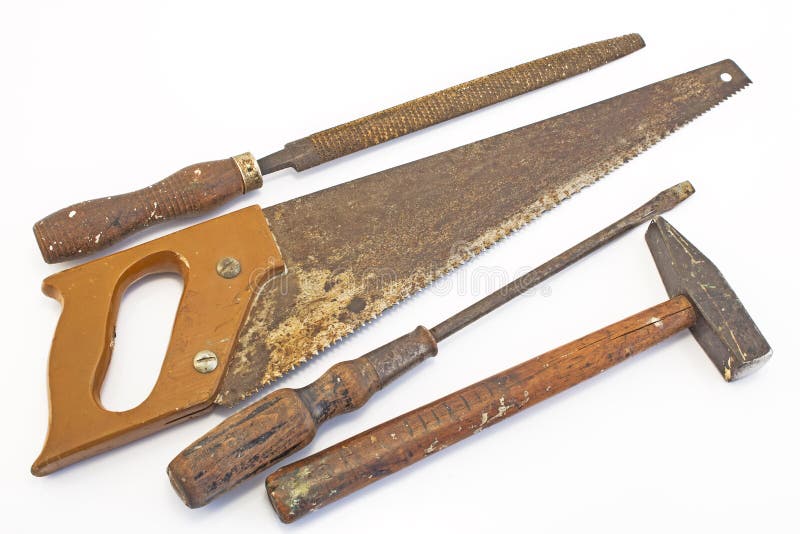 Old Tools for Wood Isolated on White Stock Image - Image of bunch, four ...