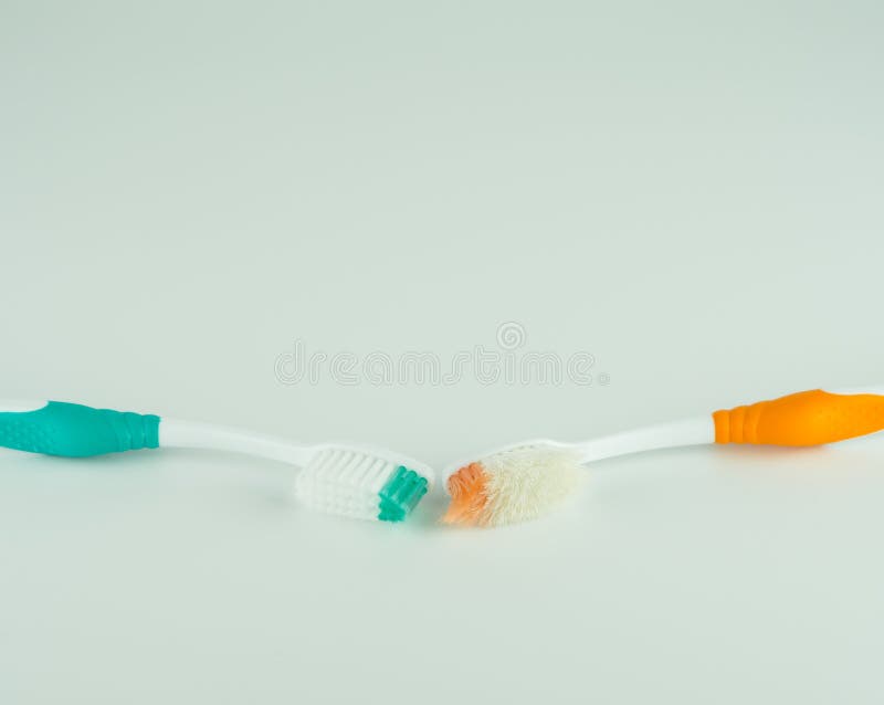 Old Toothbrushes and New Toothbrush . Stock Image - Image of color ...