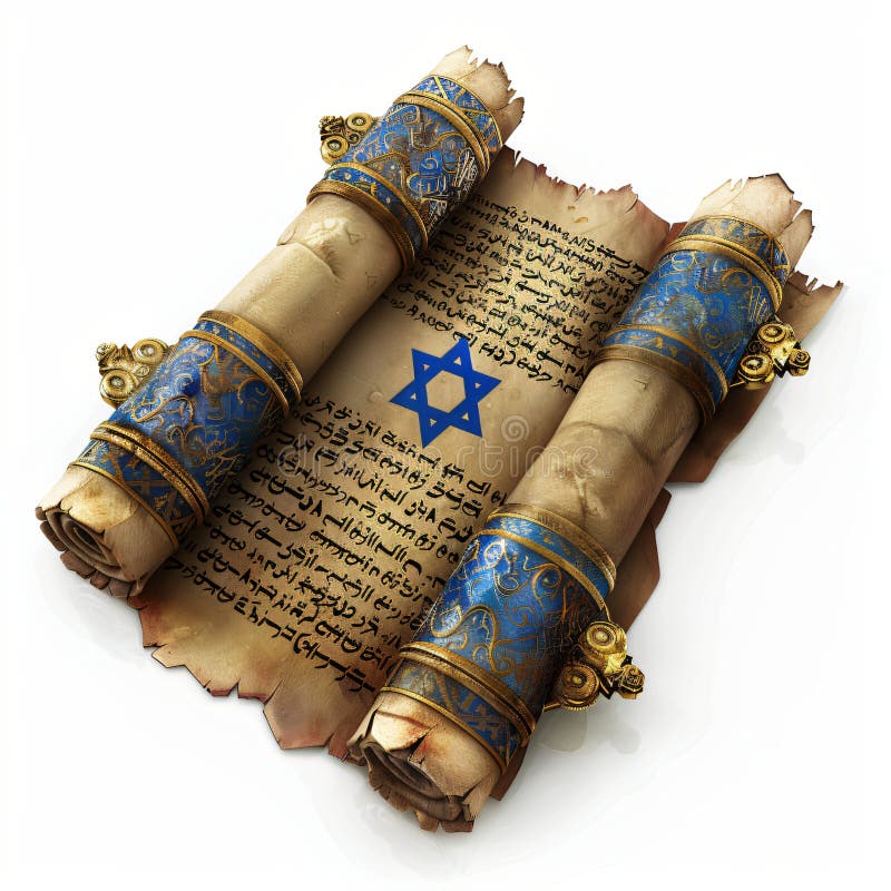 Old Torah Scroll with Star of David Isolated on White Background ...