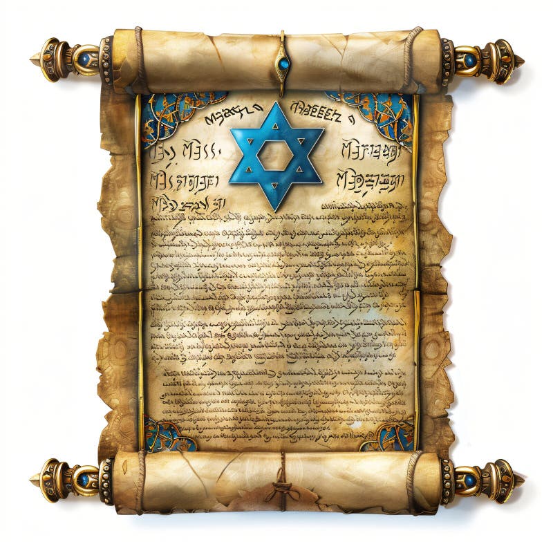 Old Torah Scroll with Star of David Isolated on White Background ...
