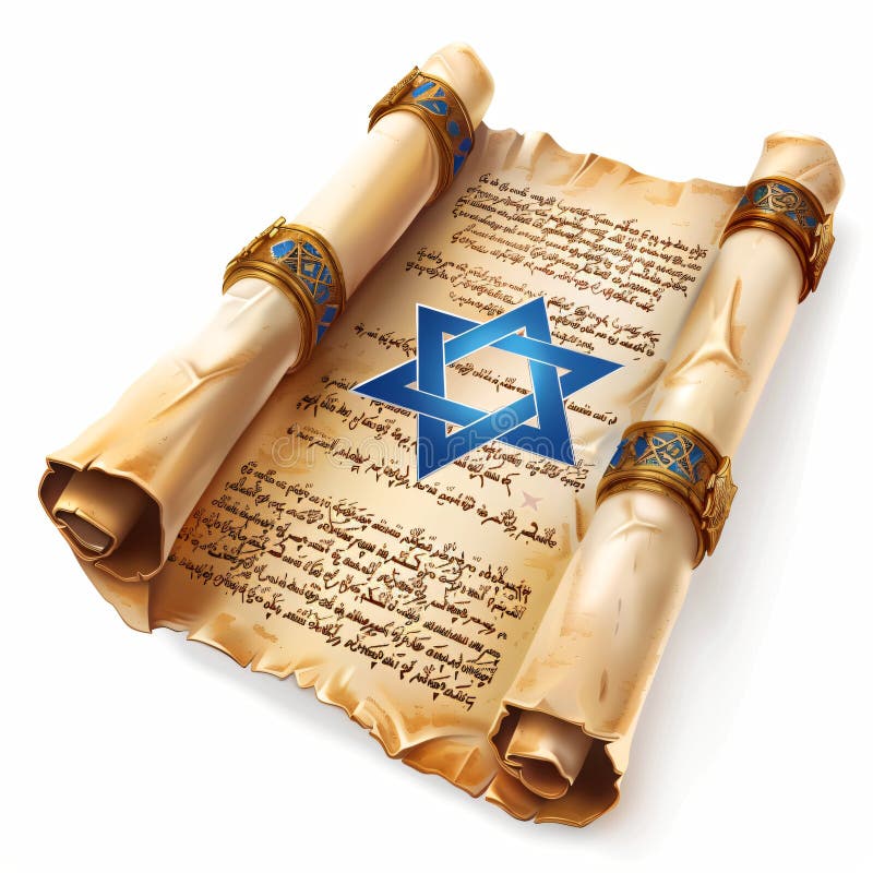 Old Torah Scroll with Star of David Isolated on White Background ...