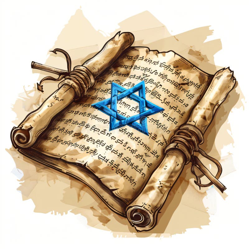Old Torah Scroll with Star of David Isolated on White Background ...
