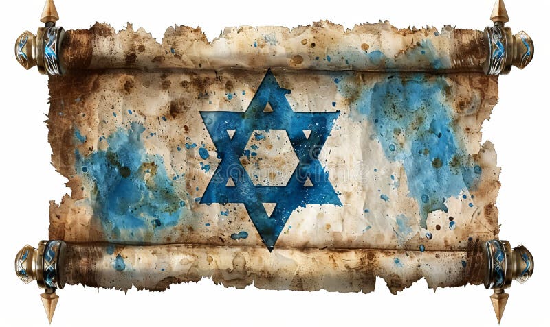 Old Torah Scroll with Star of David Isolated on White Background ...