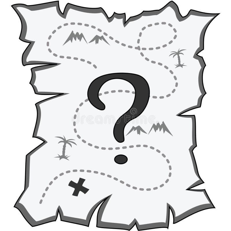 Old Torn Map with a Question Mark, Black-and-white, Isolated Stock ...