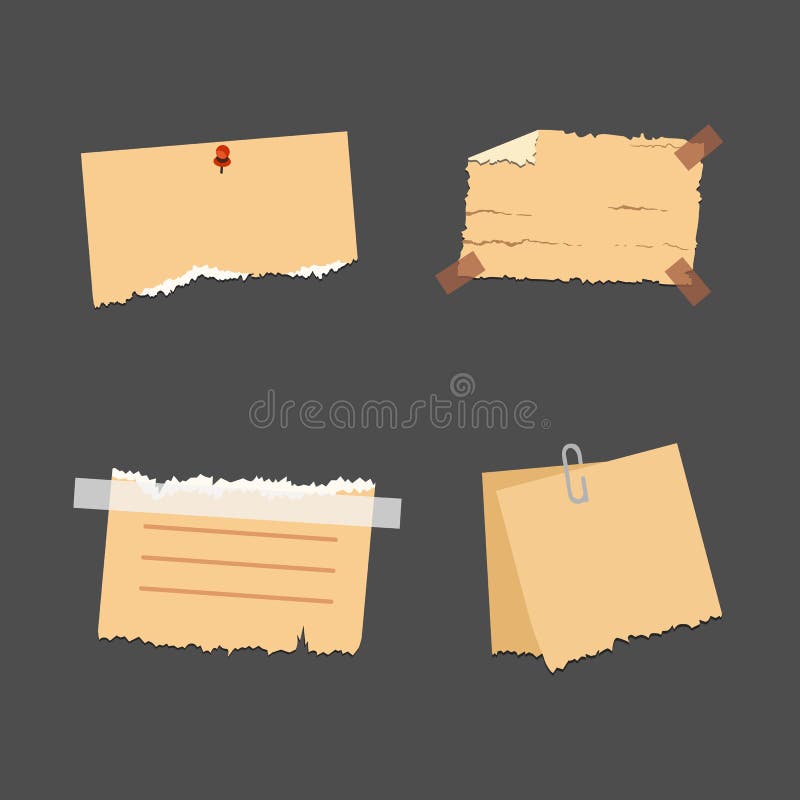Old Torn Paper with Ragged Edge. Vintage Note Papers Collection. Vector ...