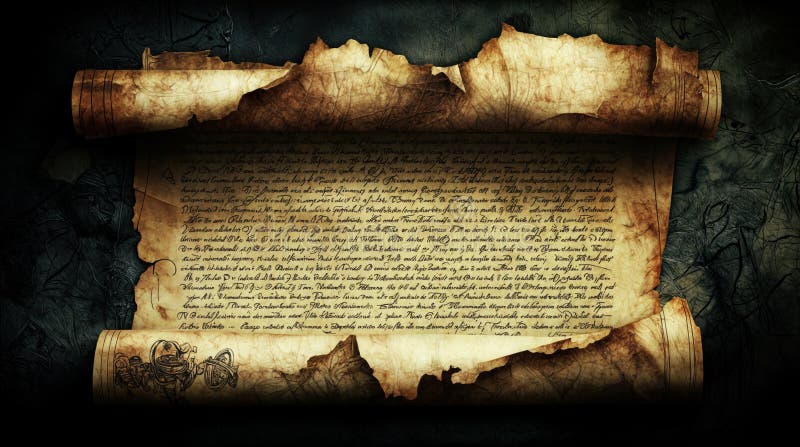 Old, Torn Parchment Scroll with Handwritten Text Stock Illustration ...