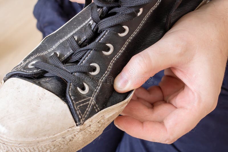 Old Torn Shoe in Hands of Man Stock Image - Image of shoes, broken ...