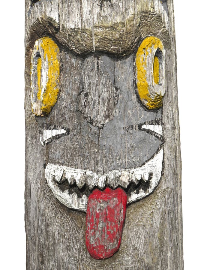 Old Totem Pole Face Isolated. Stock Photo - Image of weathered, face ...