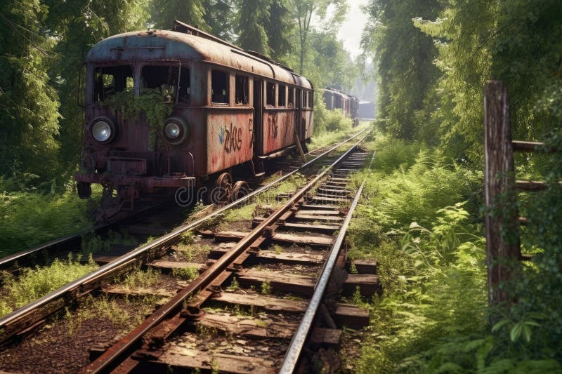 Old Tourist Train with Rusty Rail. Generative AI Stock Illustration ...