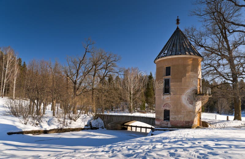 Old tower and bridge stock photo. Image of blue, frost - 35279508