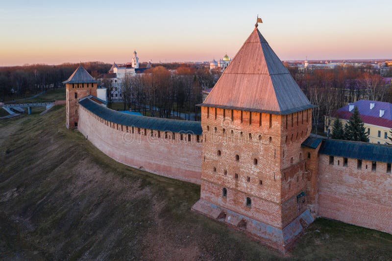Old Towers of Novgorod Kremlin, Veliky Novgorod, Russia Stock Photo ...