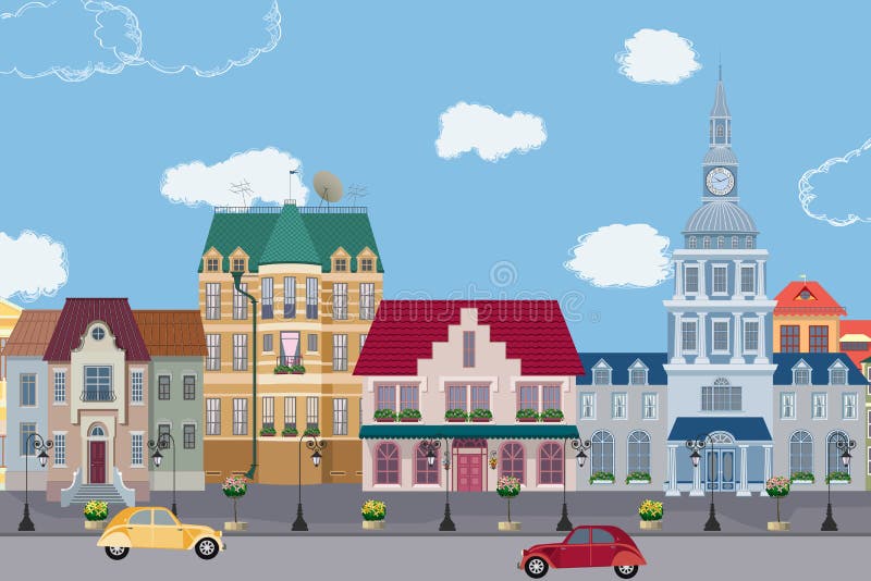Seamless Vector Cartoon Town Stock Vector - Illustration of cover ...