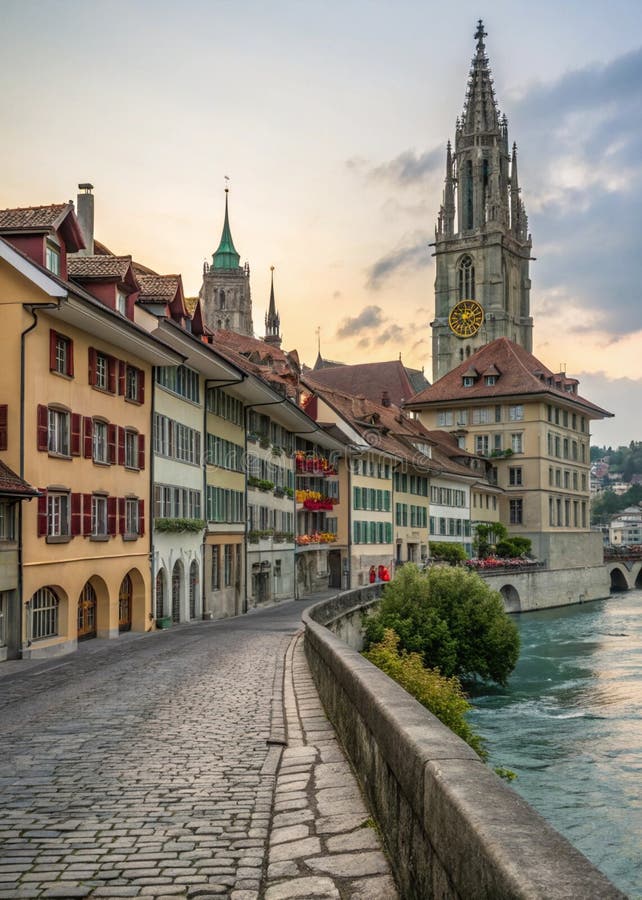 Old Town of Bern, Capital of Switzerland Stock Illustration ...