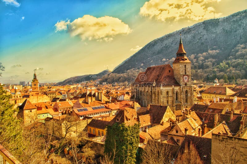 The old town of Brasov stock photo. Image of hill, evening - 212831552