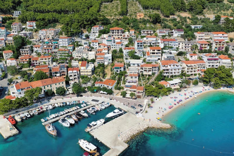 Aerial View of Old Town Brela with Harbor in Dalmatia, Croatia Stock ...