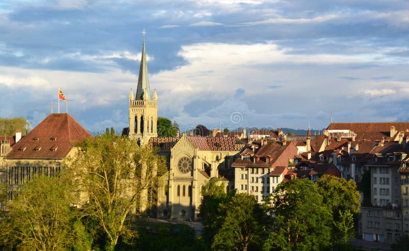 Old Town Buildings in Bern. Stock Photo - Image of switzerland, sunset ...