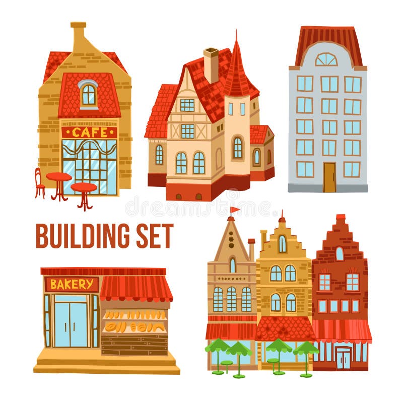 Old Town Buildings Set stock vector. Illustration of business - 59880380
