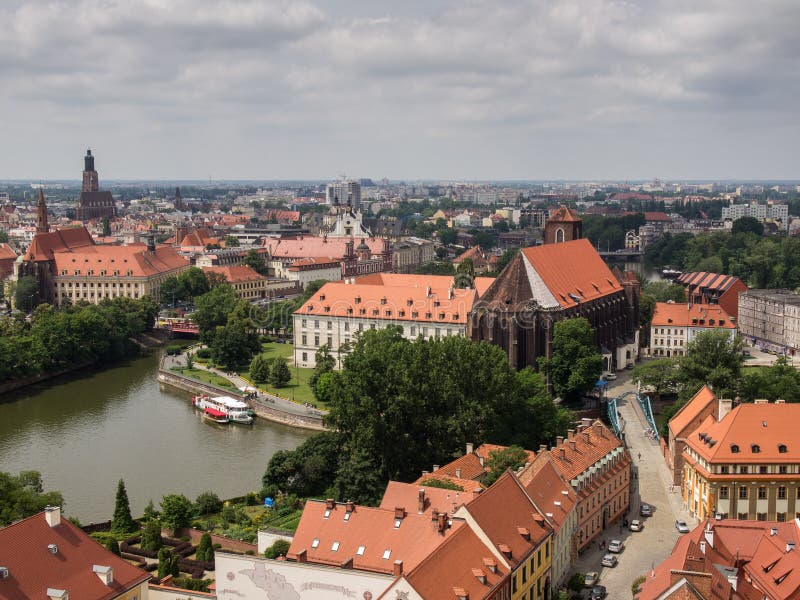 Old Town in Cathedral Island in Wroclaw, Poland Stock Image - Image of ...