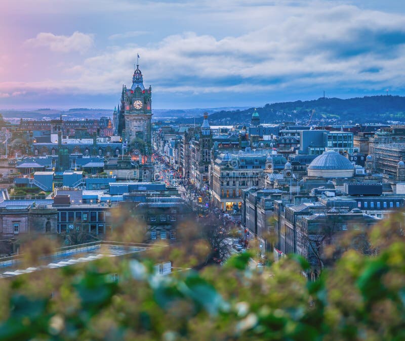 Old Town Edinburgh and Edinburgh Clock Tower after Sunset Stock Image ...