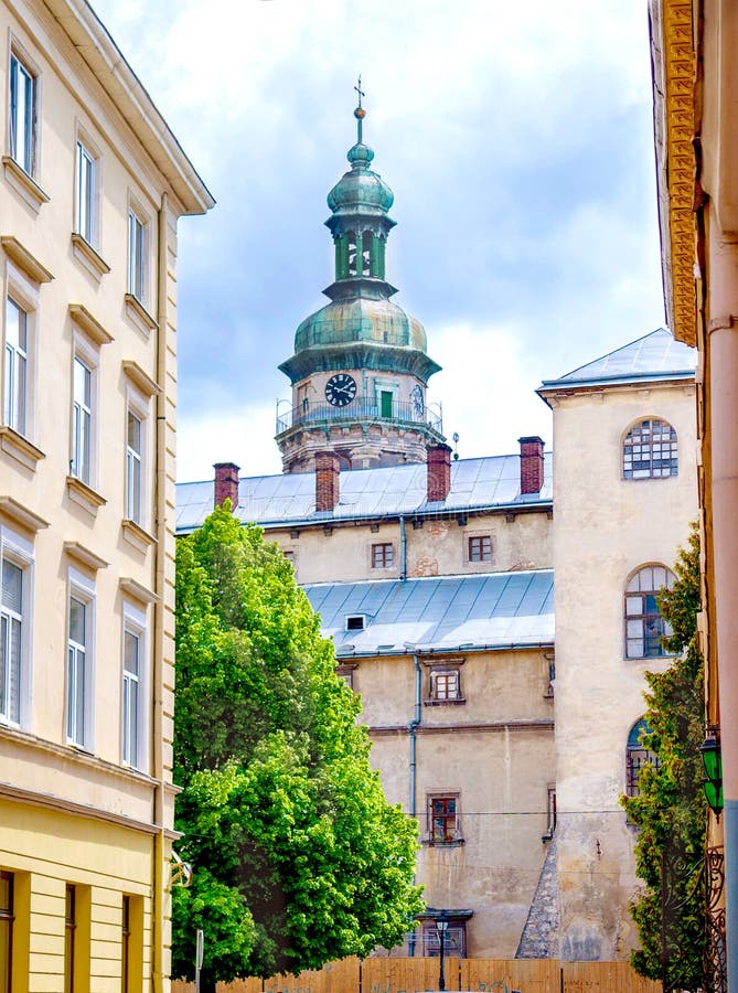 Old Town Hall with a Clock and Bell Stock Photo - Image of square, roof ...