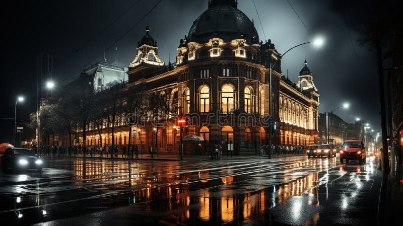 Old Town Hall at night stock illustration. Illustration of china ...