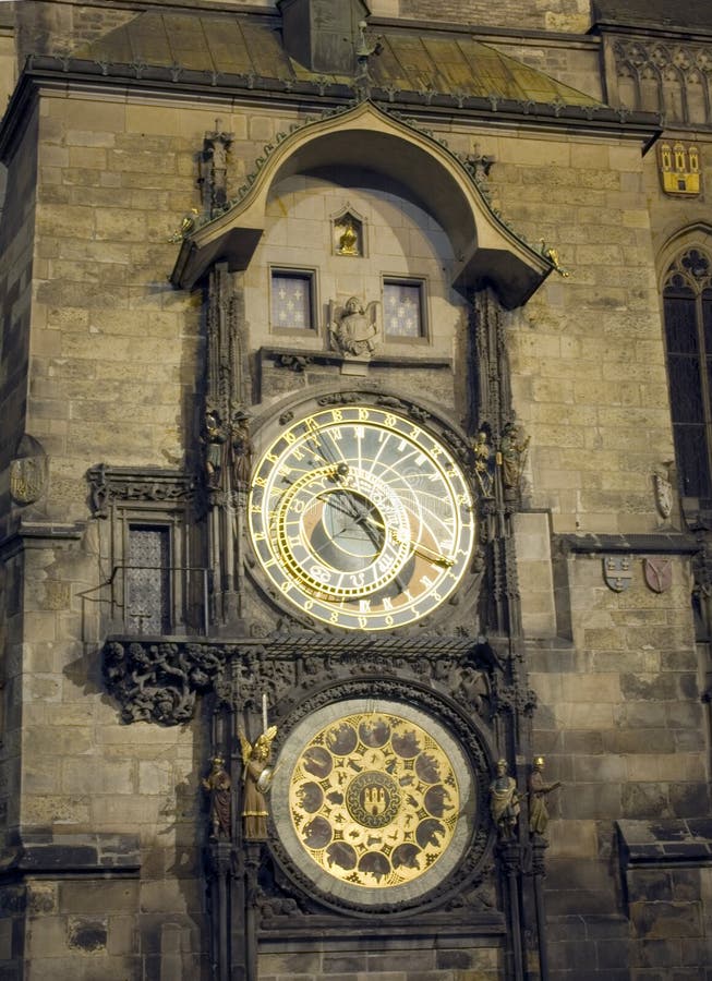 Old Town Hall Tower and Astronomical Clock at Night Prague Czech Stock ...