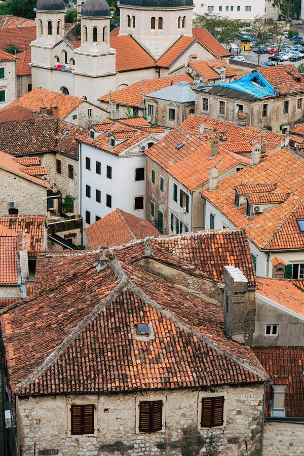 The Old Town of Kotor. the Orange-tiled Rooftops of the City Stock ...