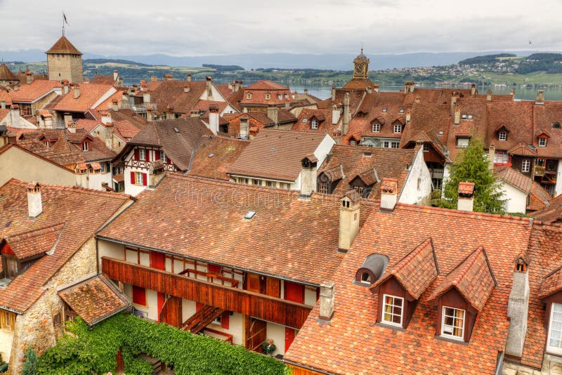 Old Town Murten, Switzerland Stock Photo - Image of timbered, eurpoean ...