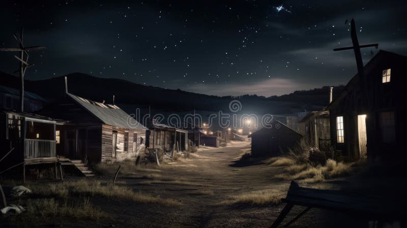 An Old Town at Night with a Full Moon in the Sky. Generative AI Image ...