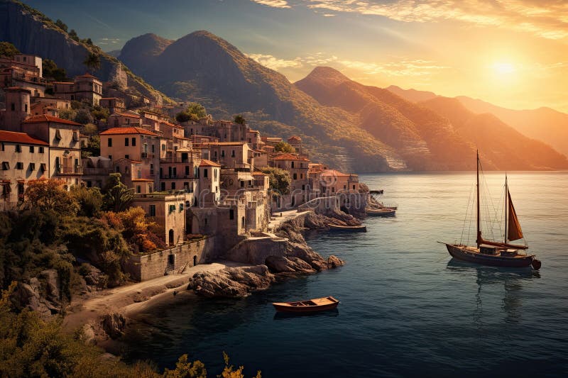 Old Town of Perast at Sunset. Montenegro, Europe, AI Generated Stock ...