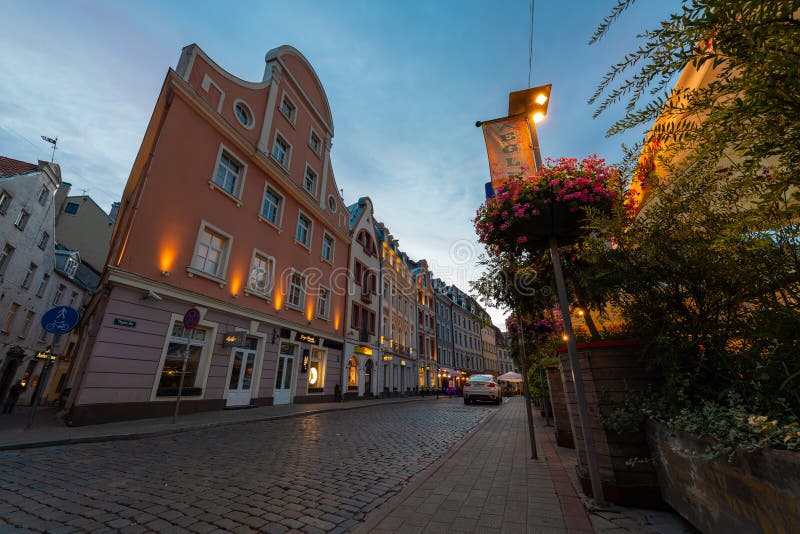 Old Town of Riga at Night in Summer Editorial Stock Image - Image of ...