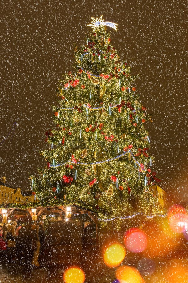 The Old Town Square in Prague at Winter Night Stock Image - Image of ...