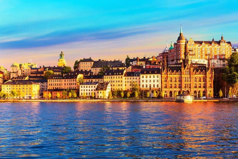 Sunset in Stockholm, Sweden Stock Photo - Image of facade, scenery ...