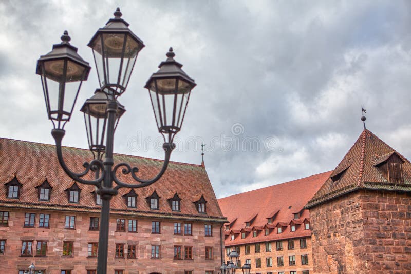 Medieval street light stock image. Image of bricks, darkness - 223367529