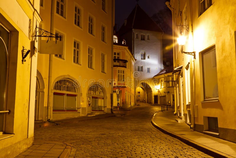 Old Town of Tallinn at Night, Estonia Stock Image - Image of city ...