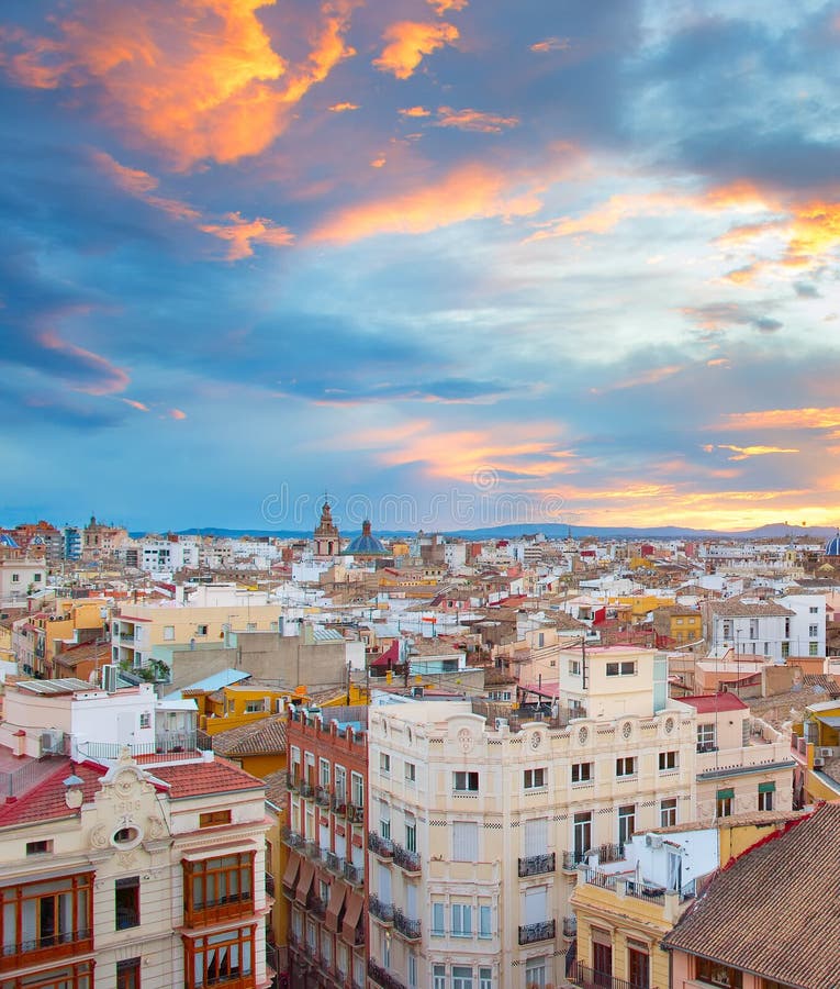 Sunset Skyline of Valencia. Spain Stock Photo - Image of skyline ...