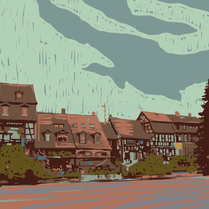 Old town view stock vector. Illustration of drawn, sketch - 42486490