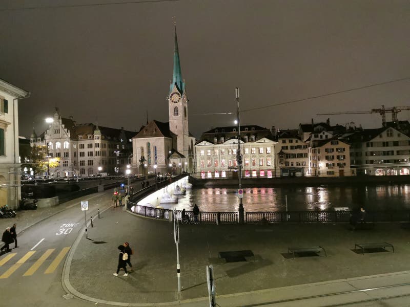 Old Town of Zurich with St. Peter Church Clock Tower Along Limmat River ...