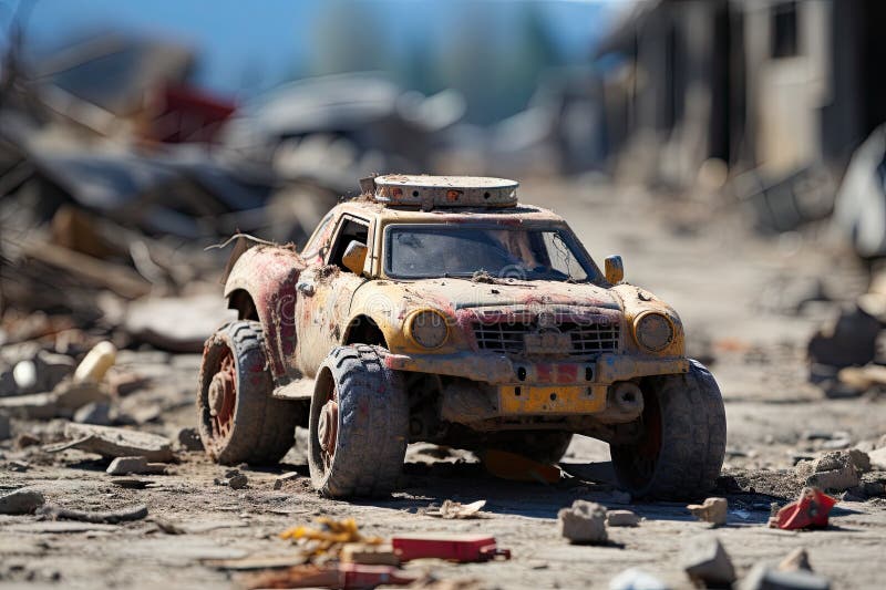 A Rusty Toy Car Sitting in the Dirt Stock Illustration - Illustration ...
