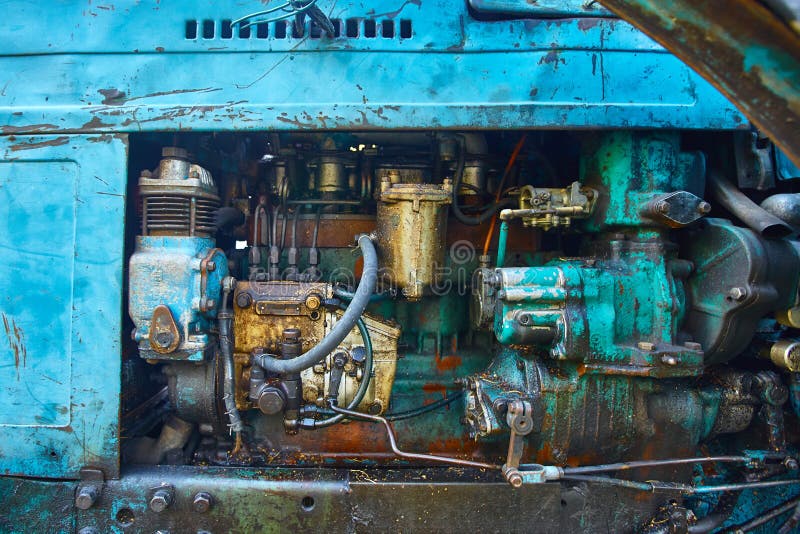 Old Tractor Automobile Engine, Background Stock Photo - Image of ...